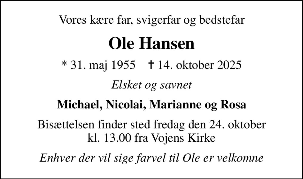 Ole Hansen | Danmarks største medie for mindesider og dødsannoncer