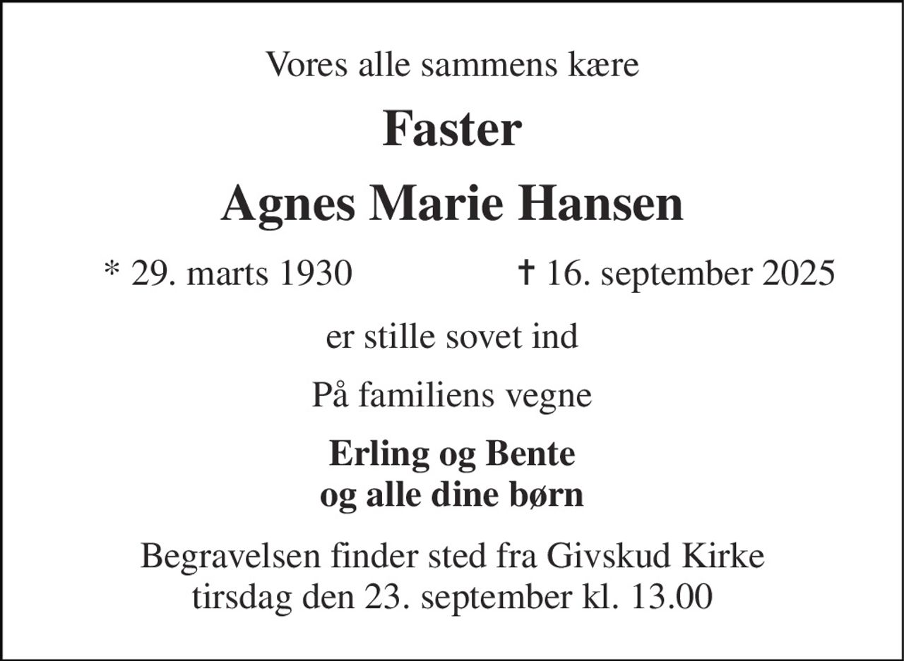 Agnes Marie Hansen | Danmarks største medie for mindesider og dødsannoncer