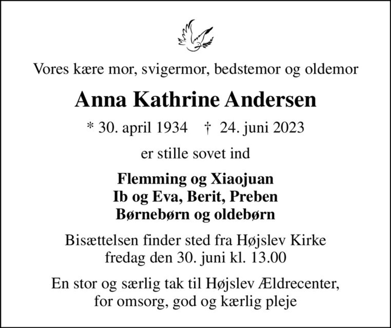Anna Kathrine Andersen | Danmarks største medie for mindesider og ...