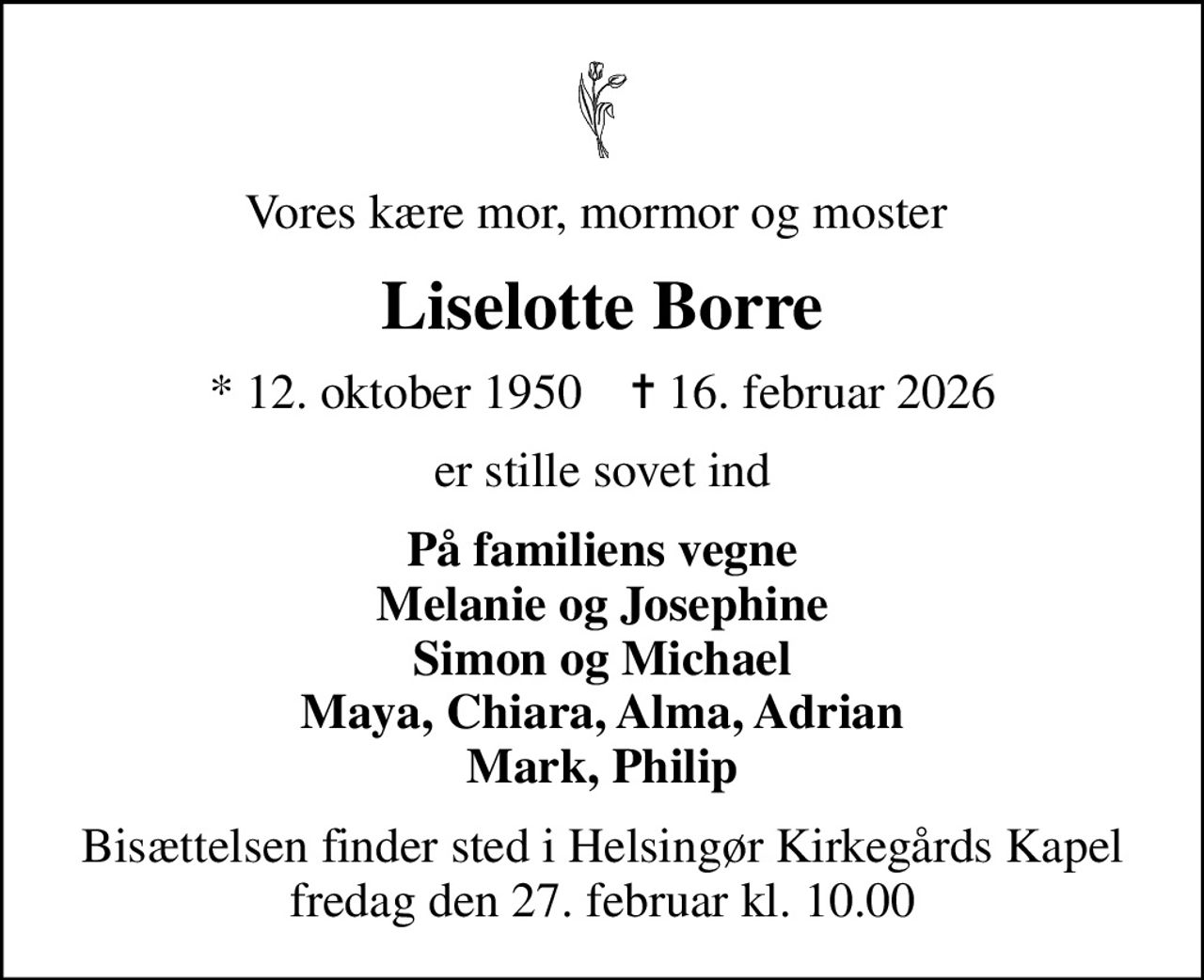 Liselotte Borre | Danmarks største medie for mindesider og dødsannoncer