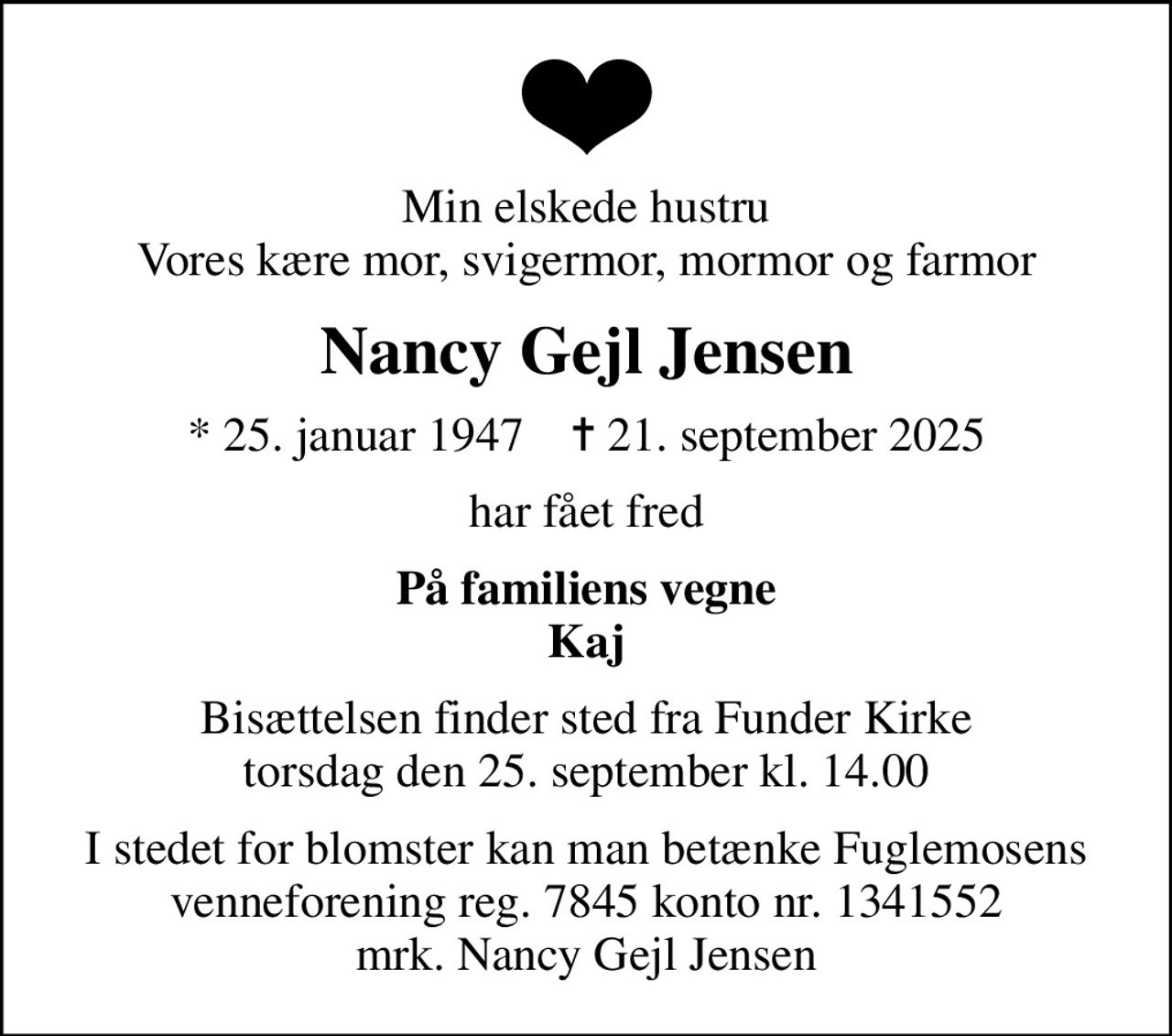 Nancy Gejl Jensen | Danmarks største medie for mindesider og dødsannoncer