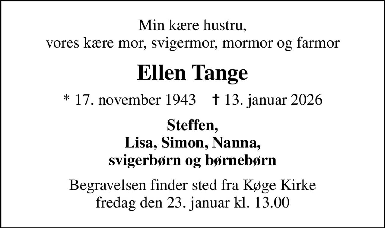 Ellen Tange | Danmarks største medie for mindesider og dødsannoncer