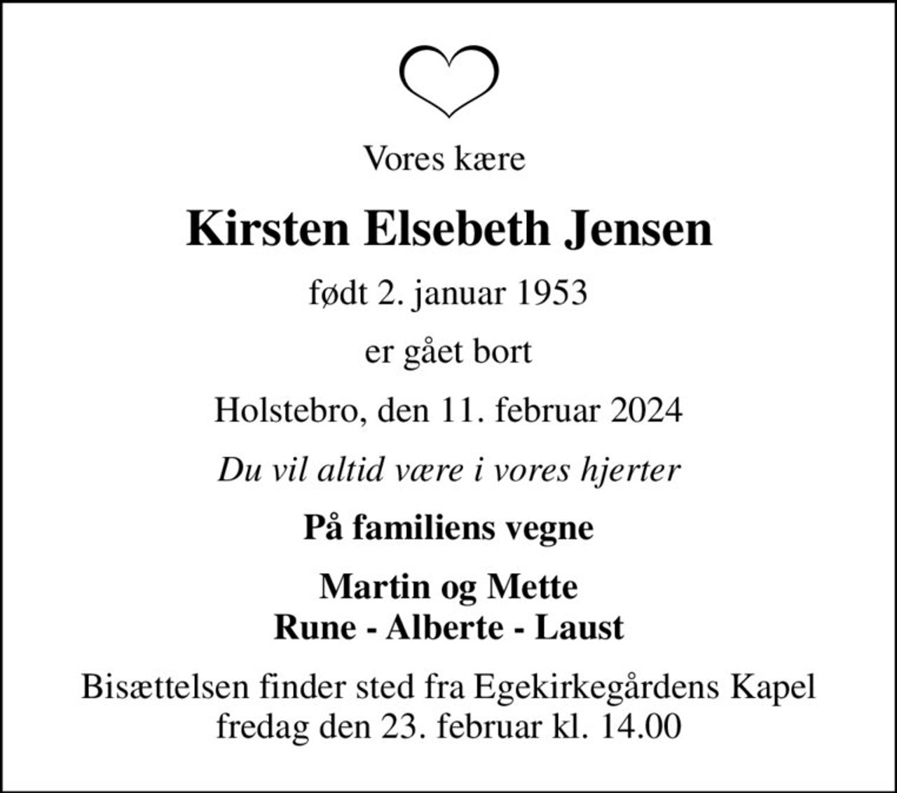Kirsten Elsebeth Jensen | Danmarks største medie for mindesider og ...