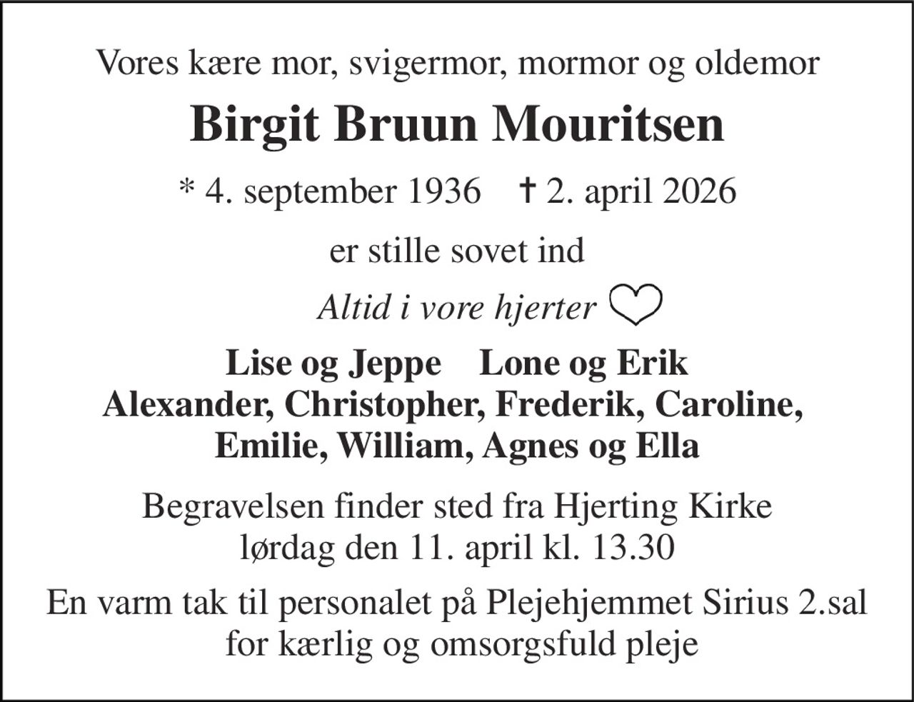 Birgit Bruun Mouritsen | Danmarks største medie for mindesider og ...