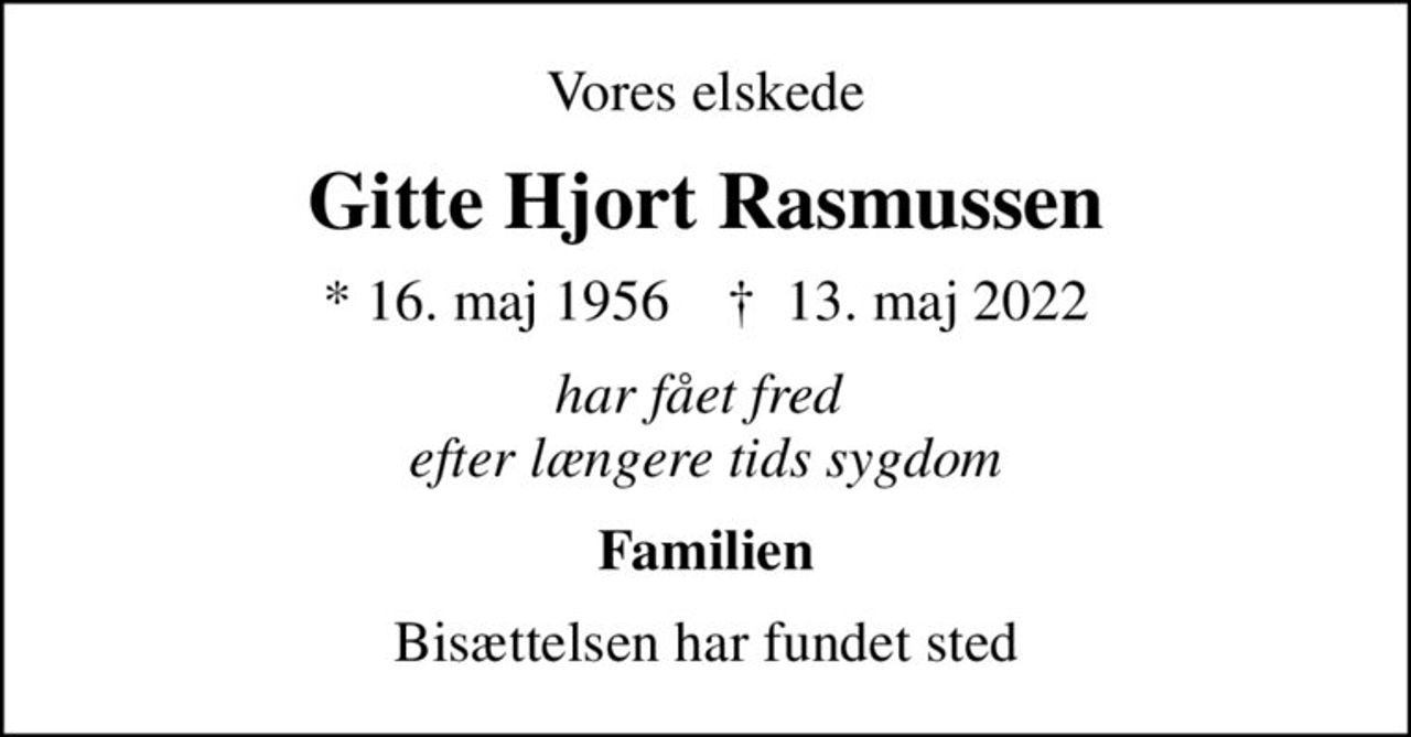 Gitte Rasmussen | Danmarks største medie for mindesider og dødsannoncer