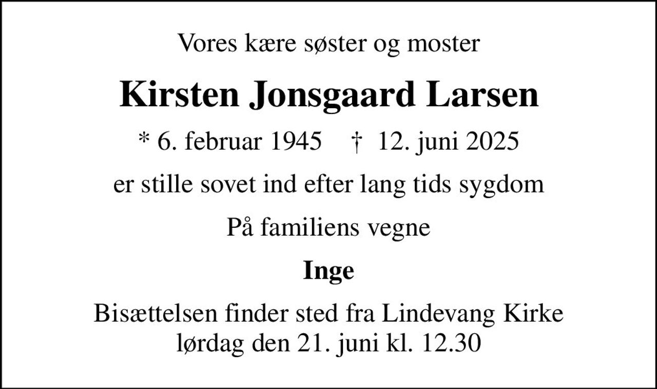 Kirsten Jonsgaard Larsen | Danmarks største medie for mindesider og ...