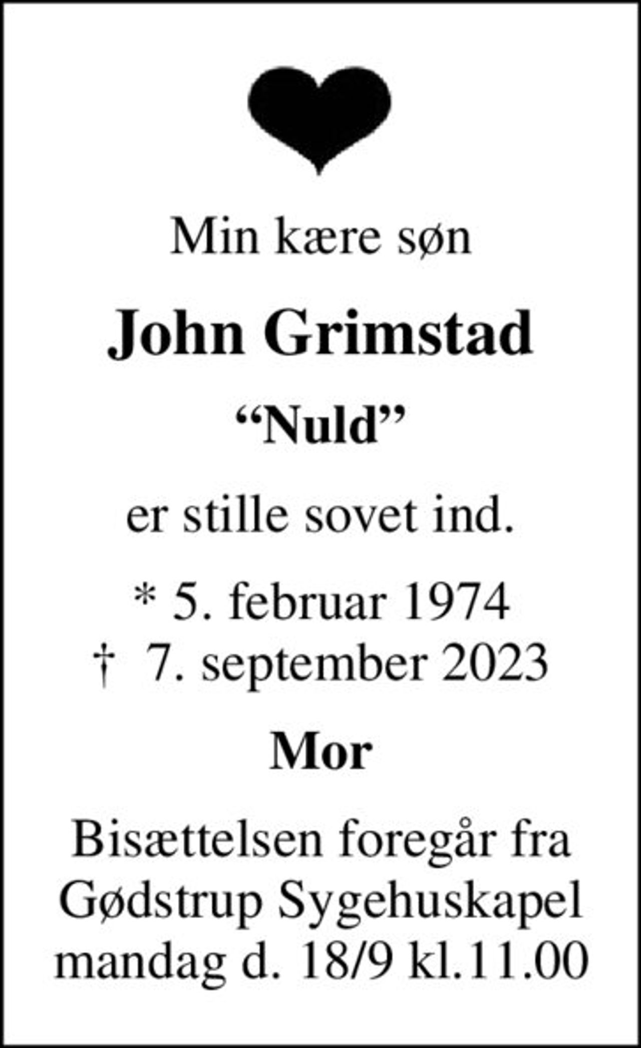 John Grimstad | Danmarks største medie for mindesider og dødsannoncer