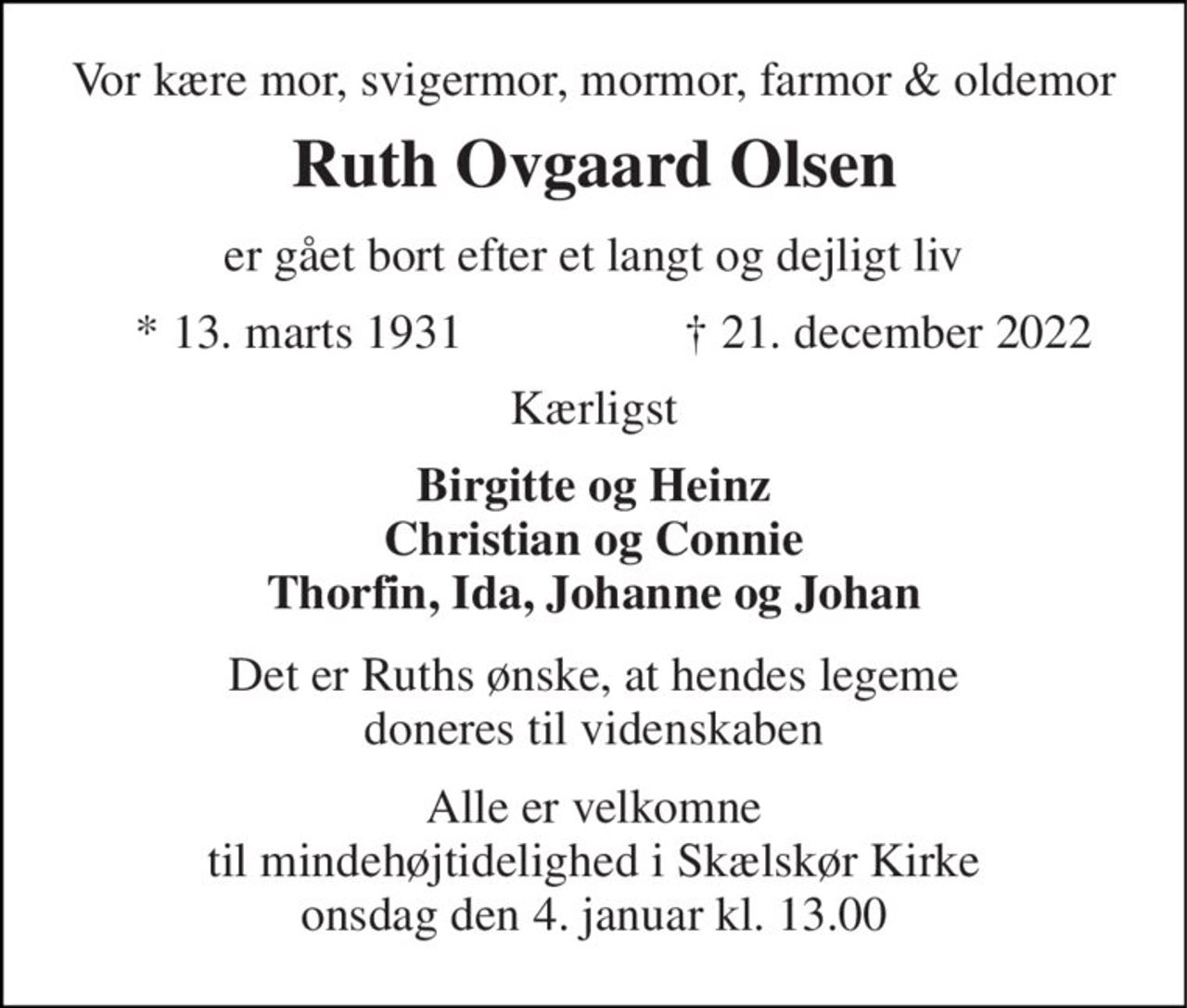 Ruth Ovgaard Olsen | Dødsannoncer i Danmark