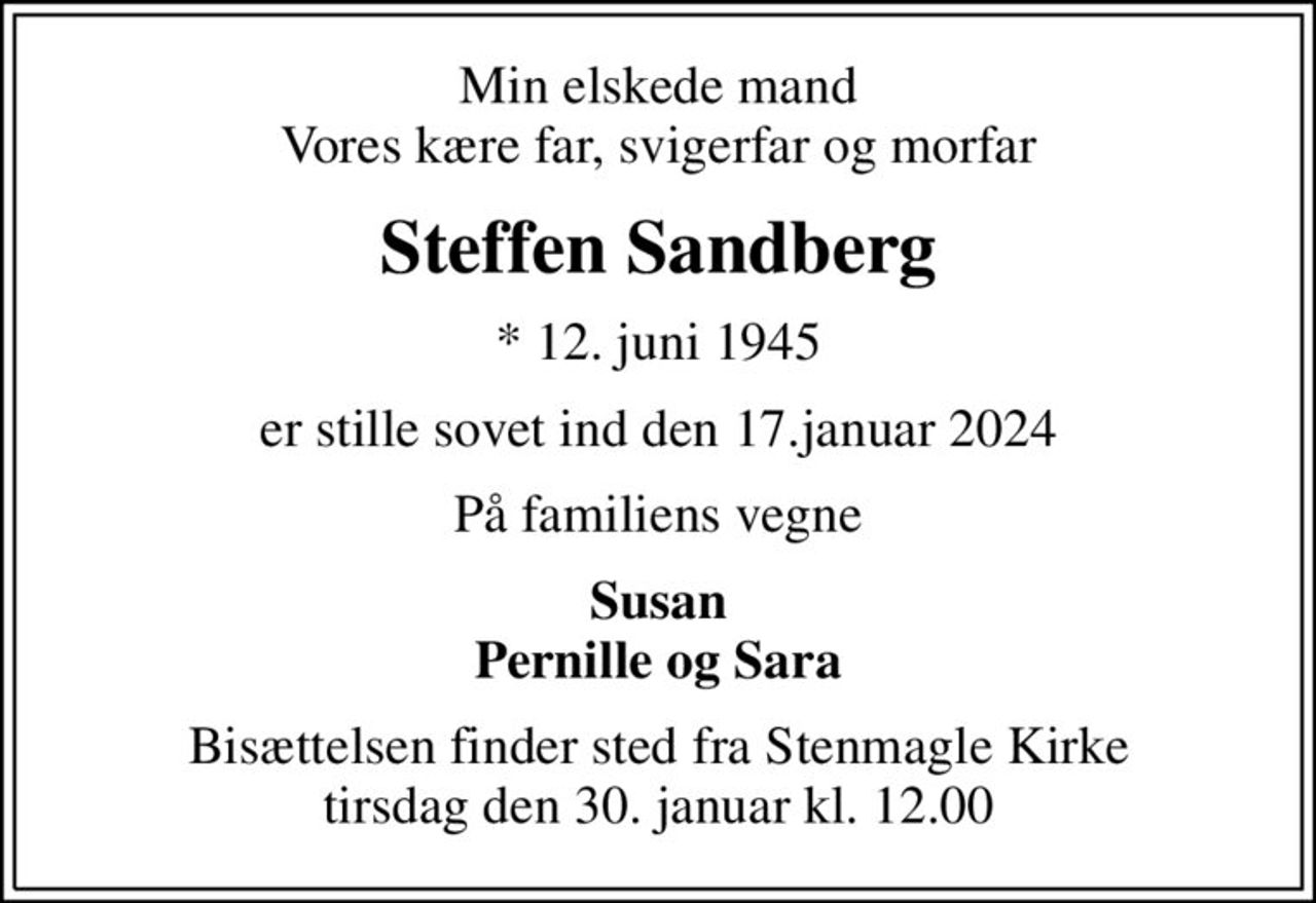 Steffen Sandberg | Danmarks største medie for mindesider og dødsannoncer