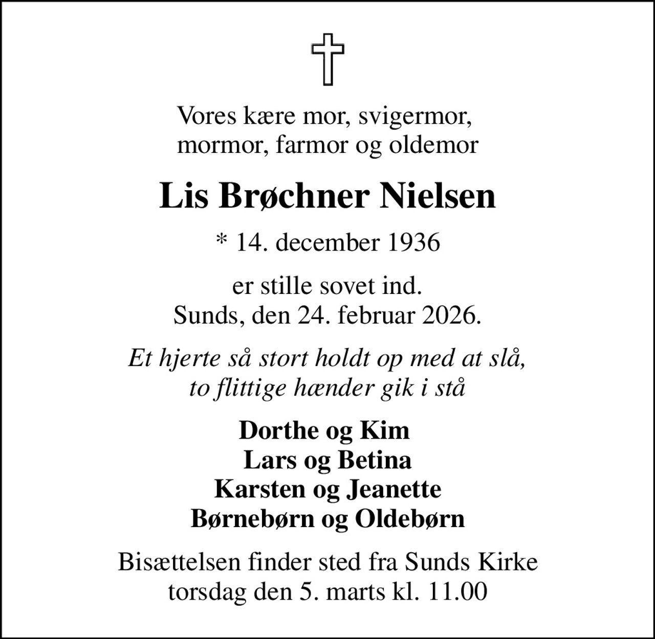 Lis Brøchner Nielsen | Danmarks største medie for mindesider og ...