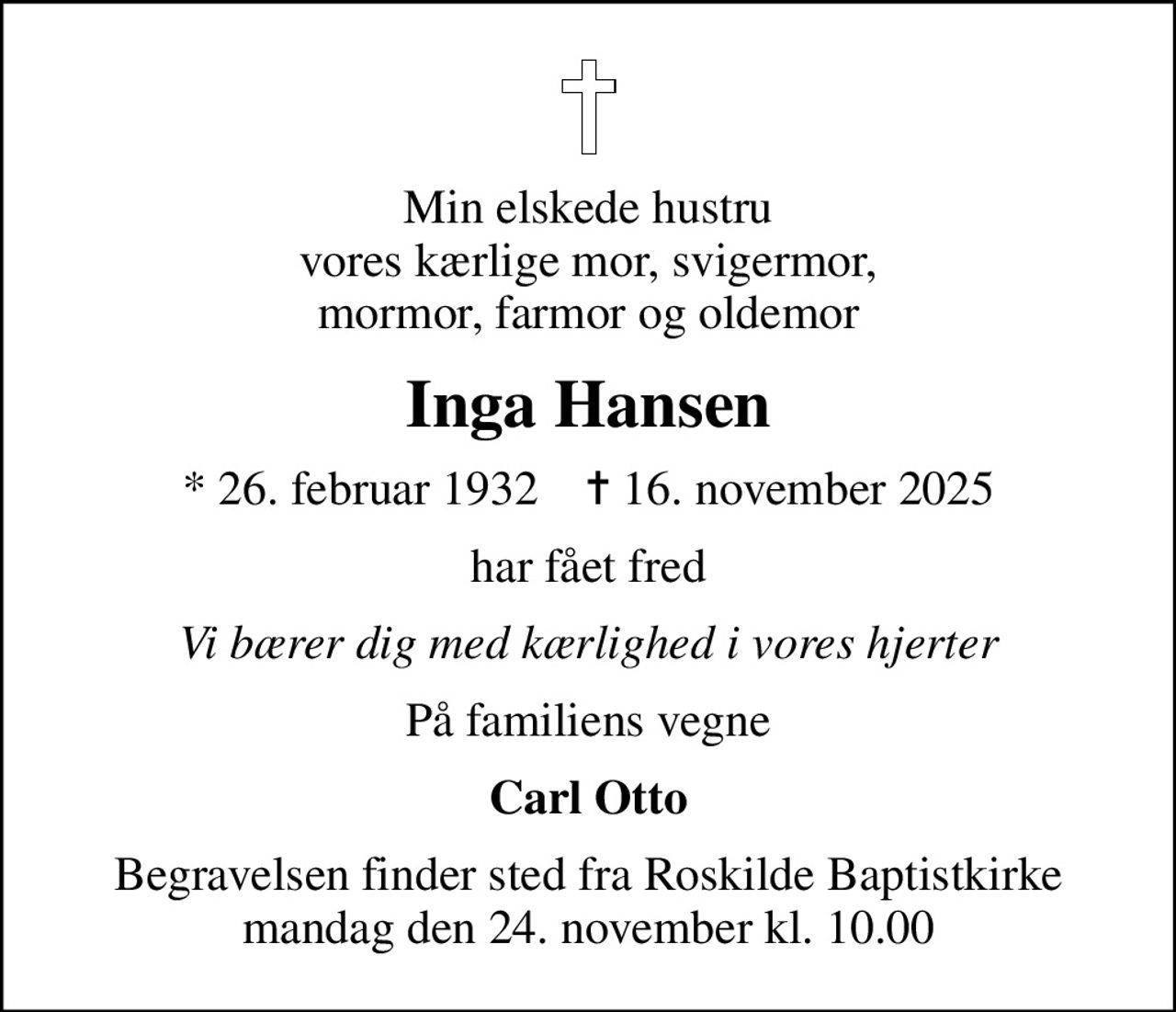 Inga Hansen | Danmarks største medie for mindesider og dødsannoncer