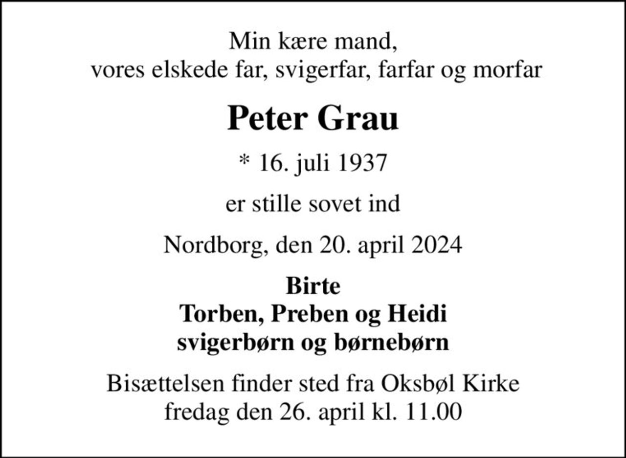 Peter Grau | Danmarks største medie for mindesider og dødsannoncer