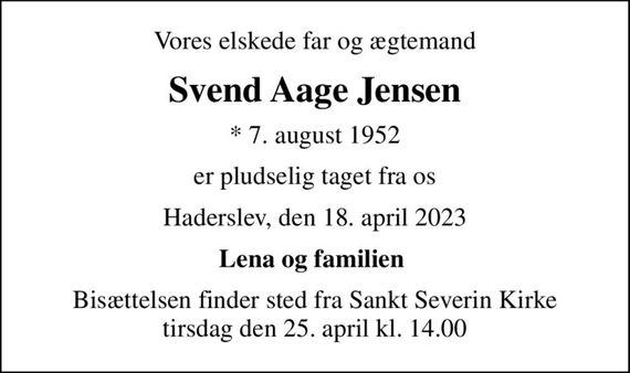 Svend Aage Jensen | Dødsannoncer i Danmark