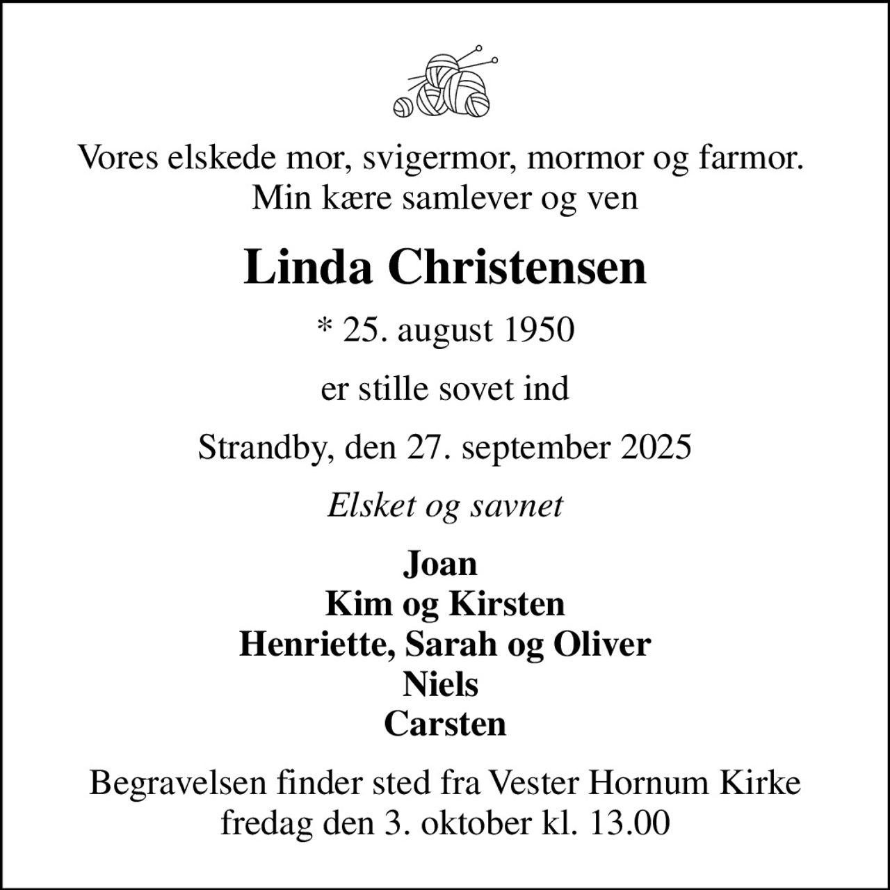 Linda Christensen | Dødsannoncer i Danmark