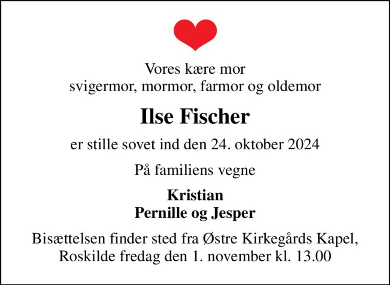 Ilse Fischer | Danmarks største medie for mindesider og dødsannoncer