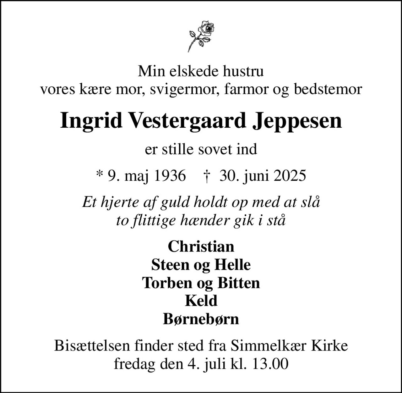 Ingrid Vestergaard Jeppesen | Dødsannoncer i Danmark