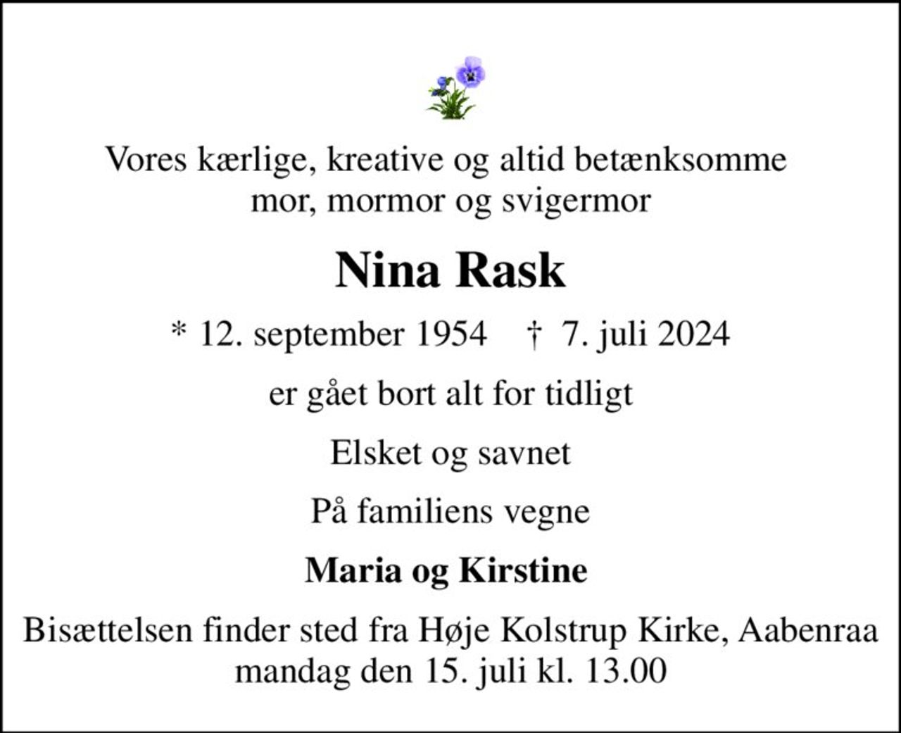 Nina Rask | Danmarks største medie for mindesider og dødsannoncer