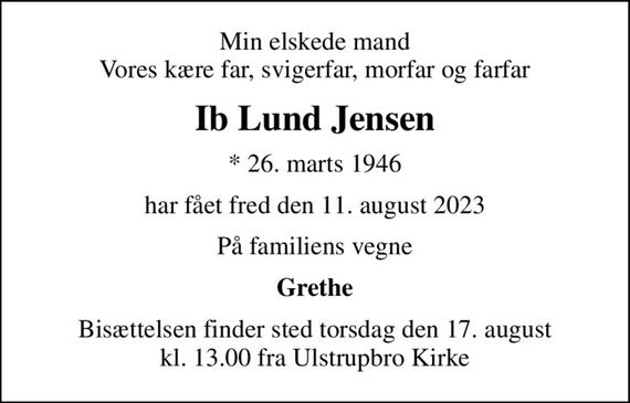Ib Lund Jensen | Dødsannoncer i Danmark