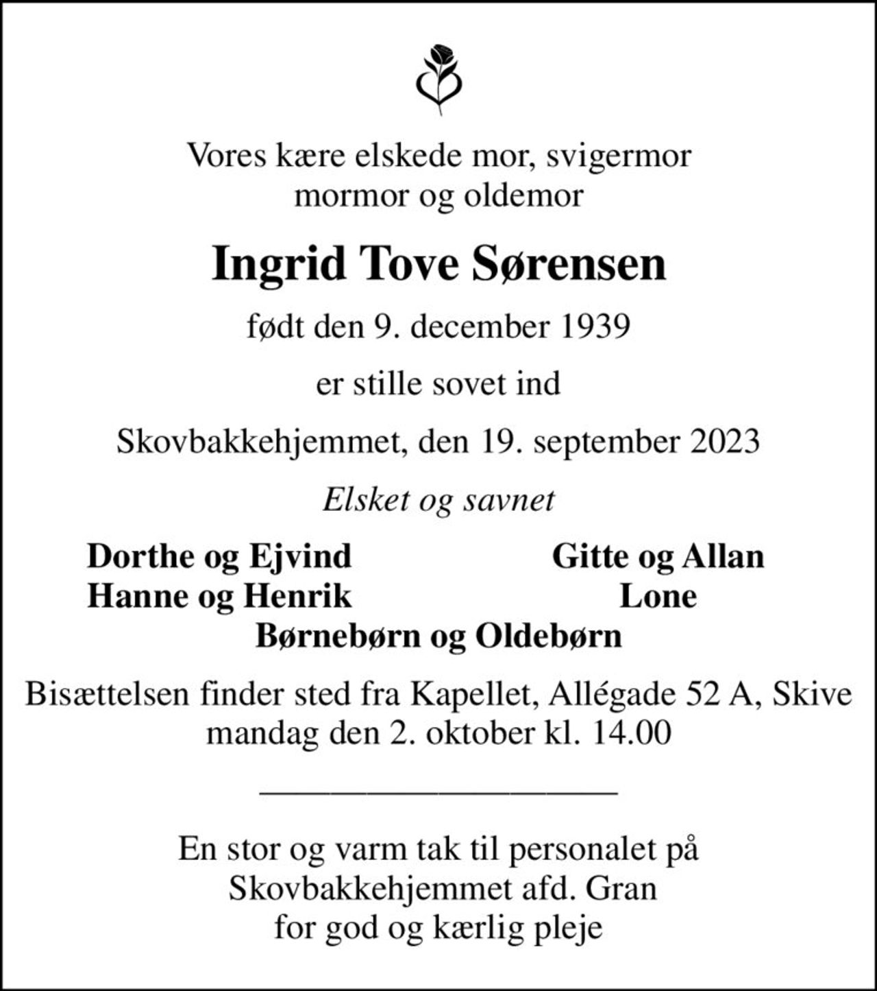 Ingrid Tove Sørensen | Danmarks største medie for mindesider og ...