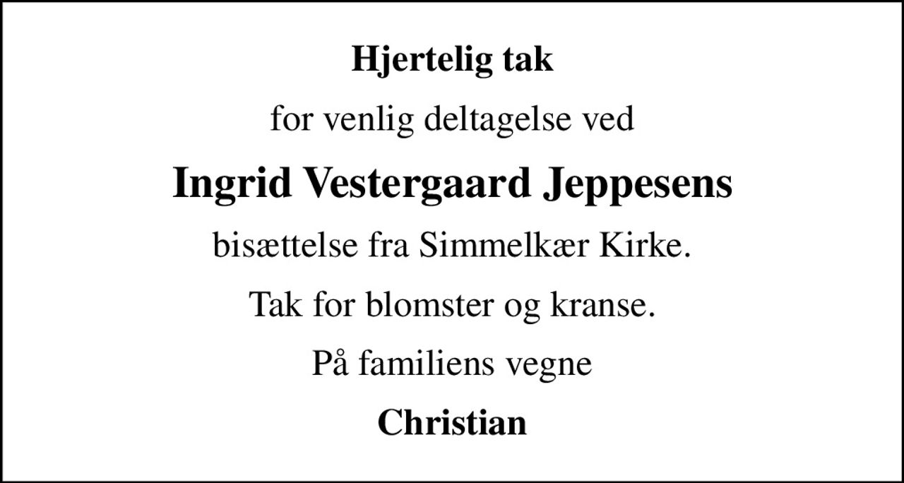 Ingrid Vestergaard Jeppesen | Dødsannoncer i Danmark