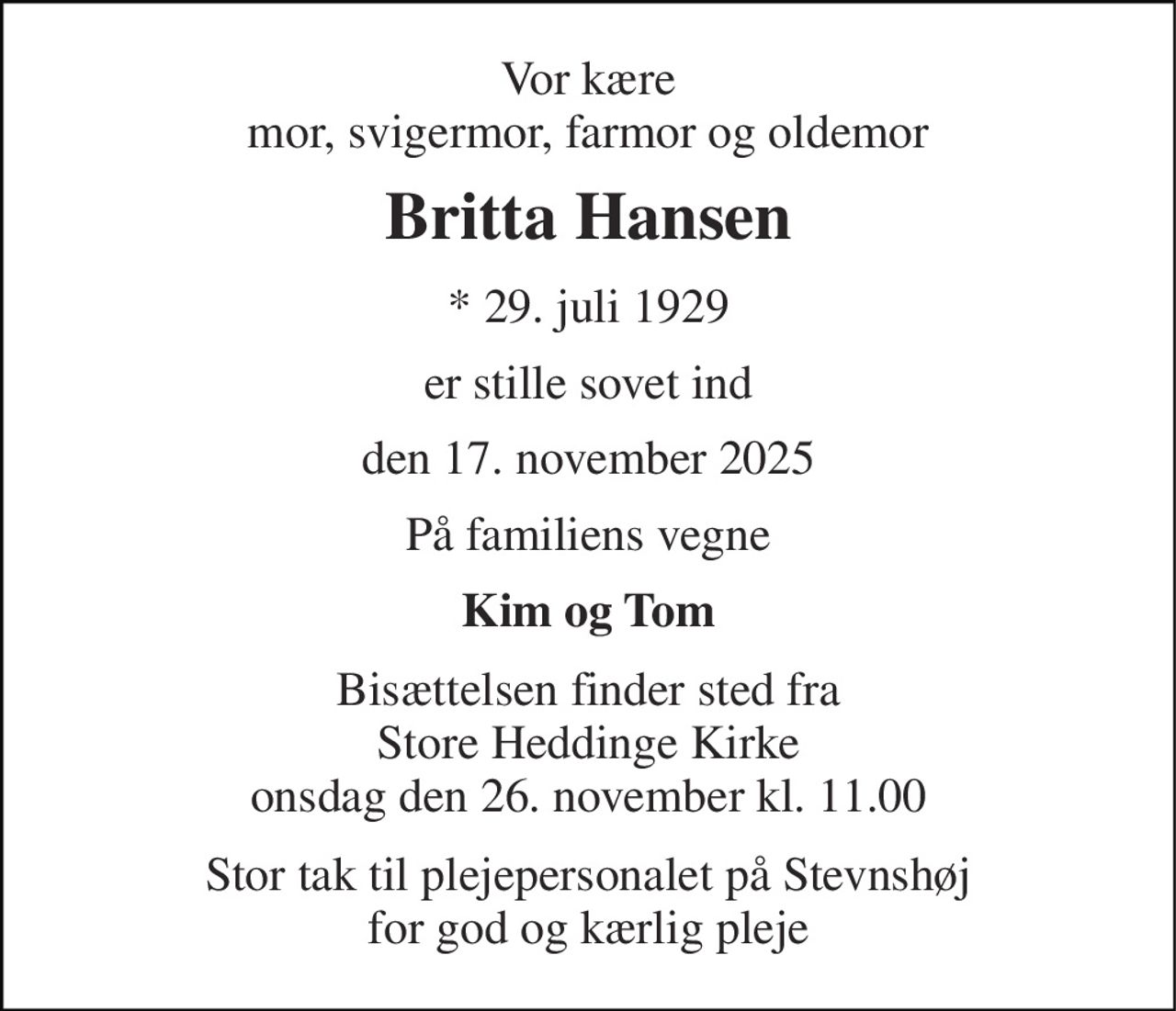 Britta Anne Margrethe Hansen | Danmarks største medie for mindesider og ...