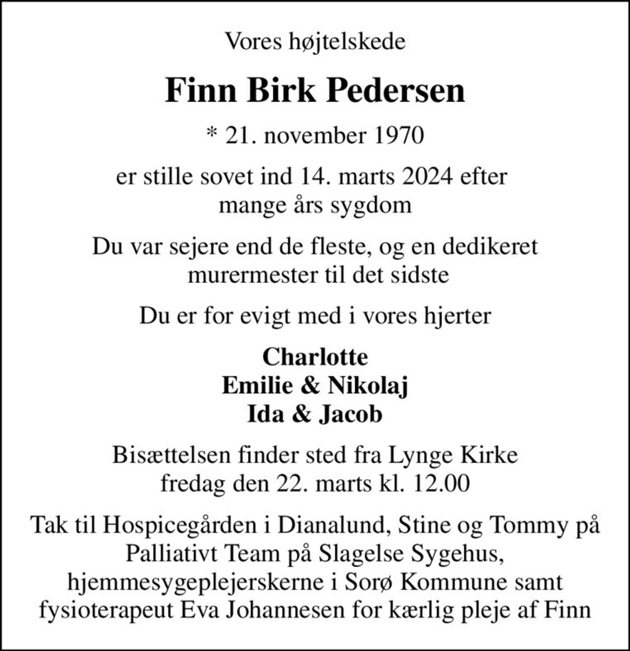 Finn Birk Pedersen | Danmarks største medie for mindesider og dødsannoncer