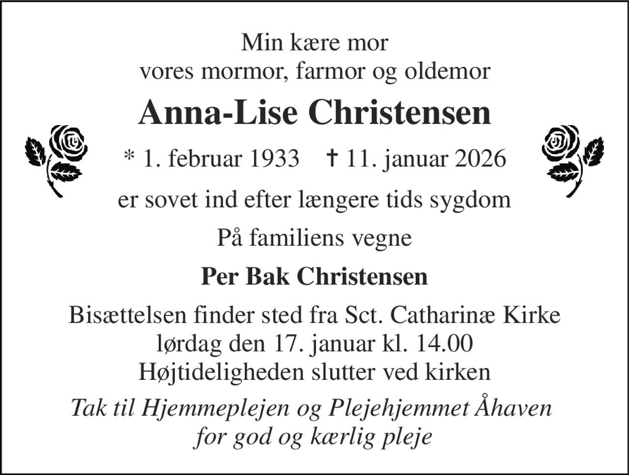 Anna-Lise Christensen | Danmarks største medie for mindesider og ...
