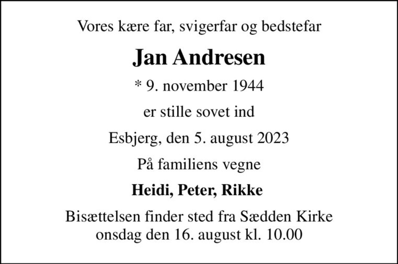 Jan Andresen | Danmarks største medie for mindesider og dødsannoncer