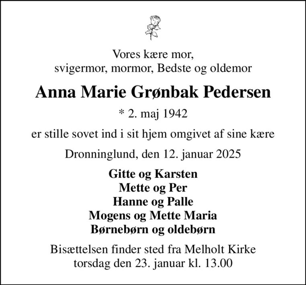 Anna Marie Grønbak Pedersen | Dødsannoncer i Danmark