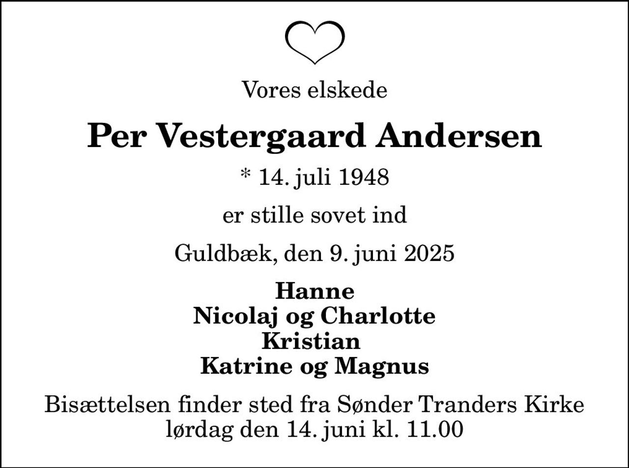 Per Vestergaard Andersen | Dødsannoncer i Danmark