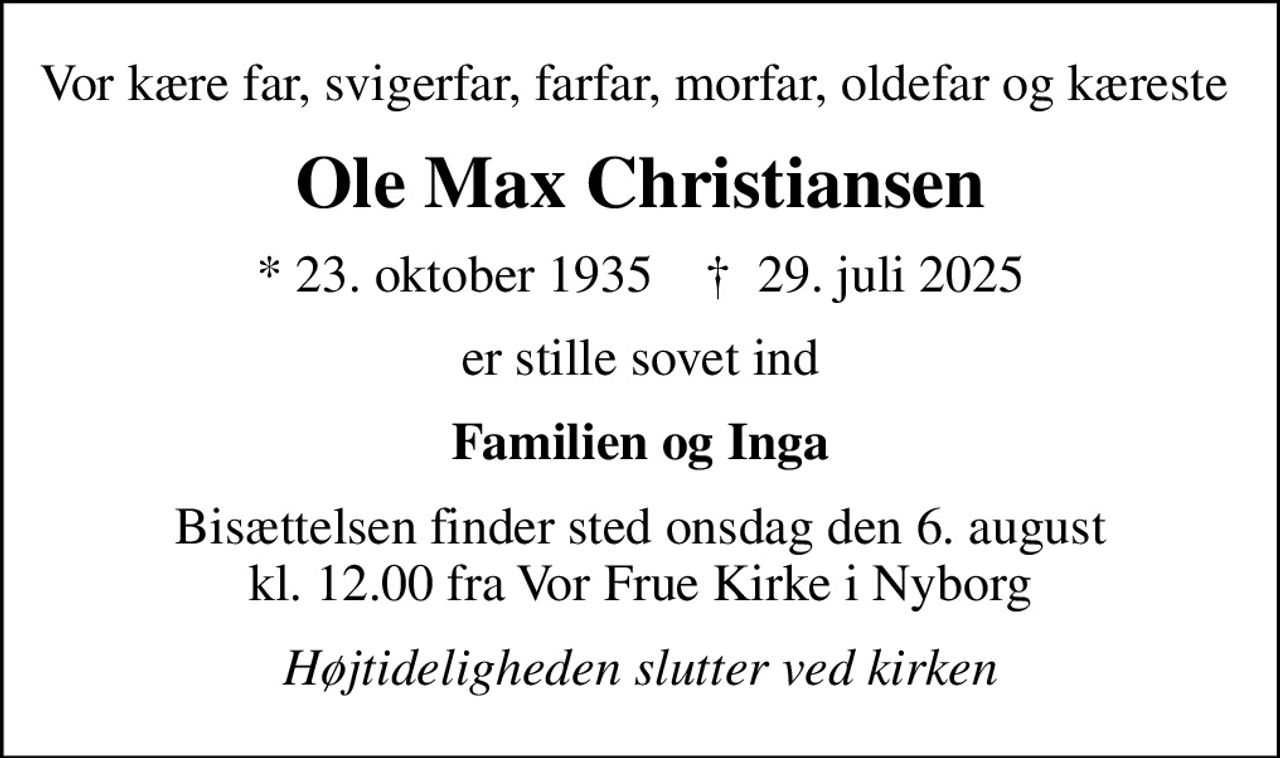 Ole Max Christiansen | Danmarks største medie for mindesider og ...