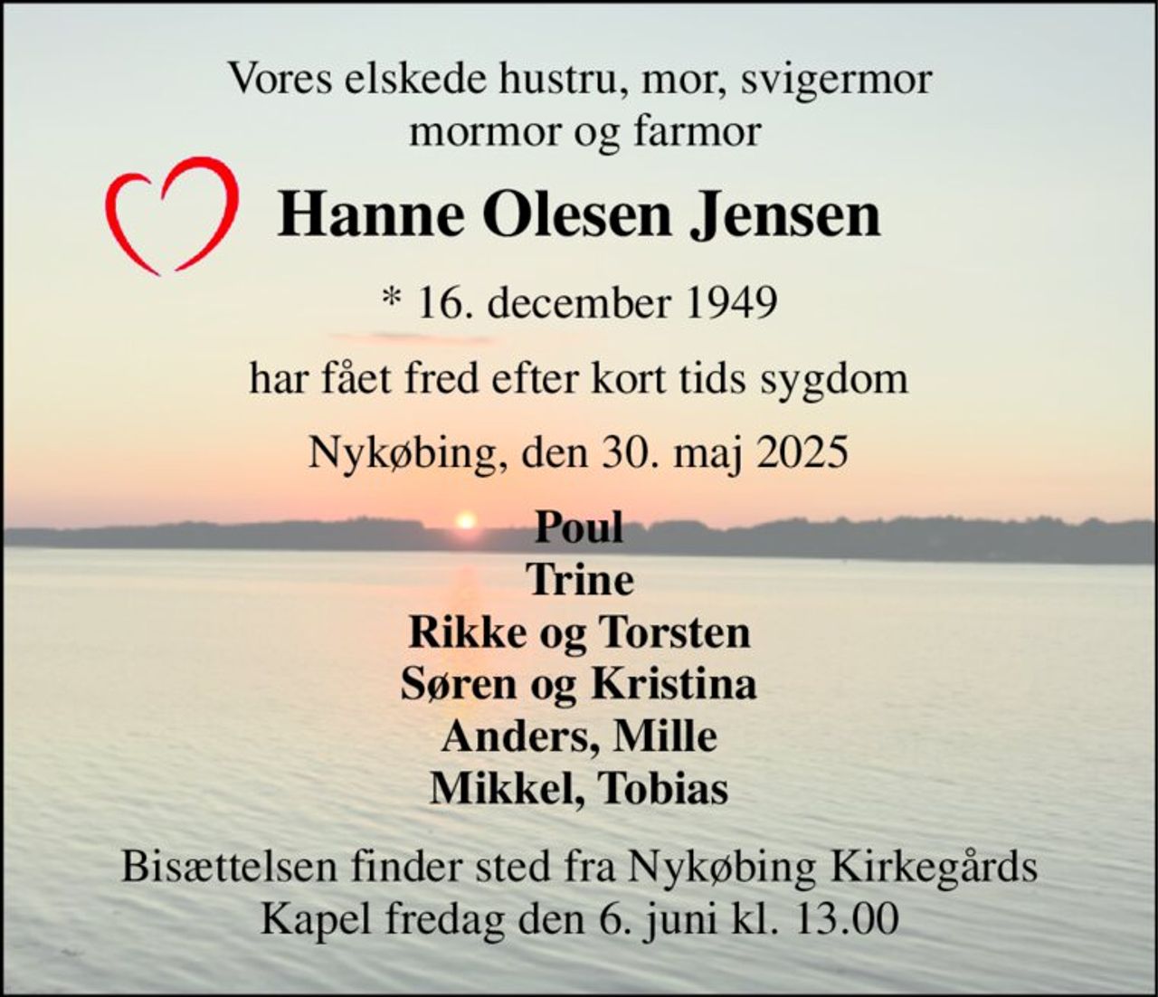 Hanne Olesen Jensen | Danmarks største medie for mindesider og dødsannoncer