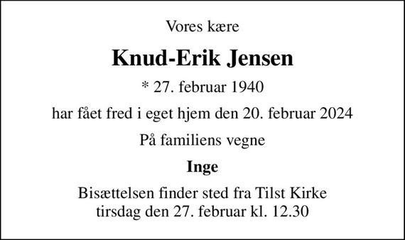 Knud-Erik Jensen | Dødsannoncer i Danmark