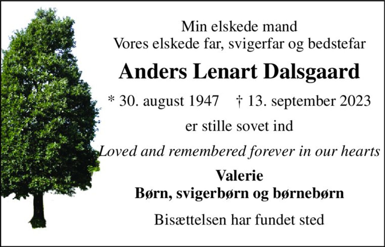 Anders Lenart Dalsgaard | Dødsannoncer i Danmark
