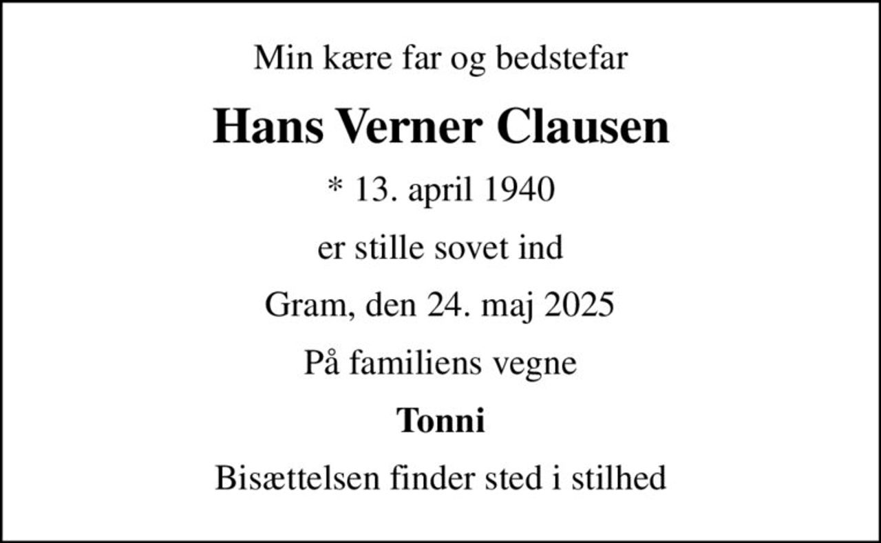Hans Verner Clausen | Dødsannoncer i Danmark