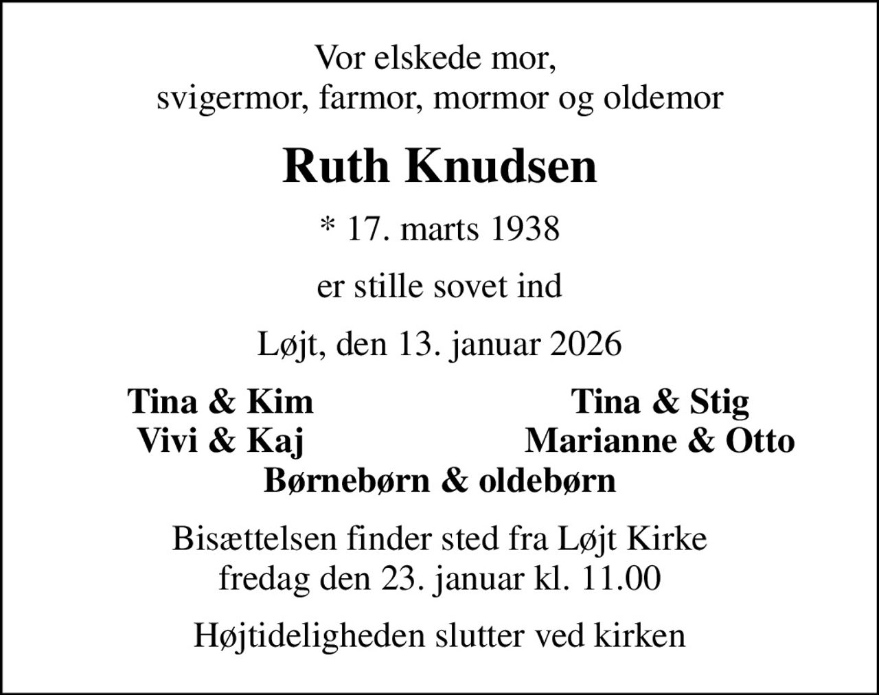 Ruth Knudsen | Danmarks største medie for mindesider og dødsannoncer