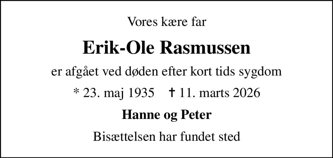 Erik-Ole Rasmussen | Danmarks største medie for mindesider og dødsannoncer