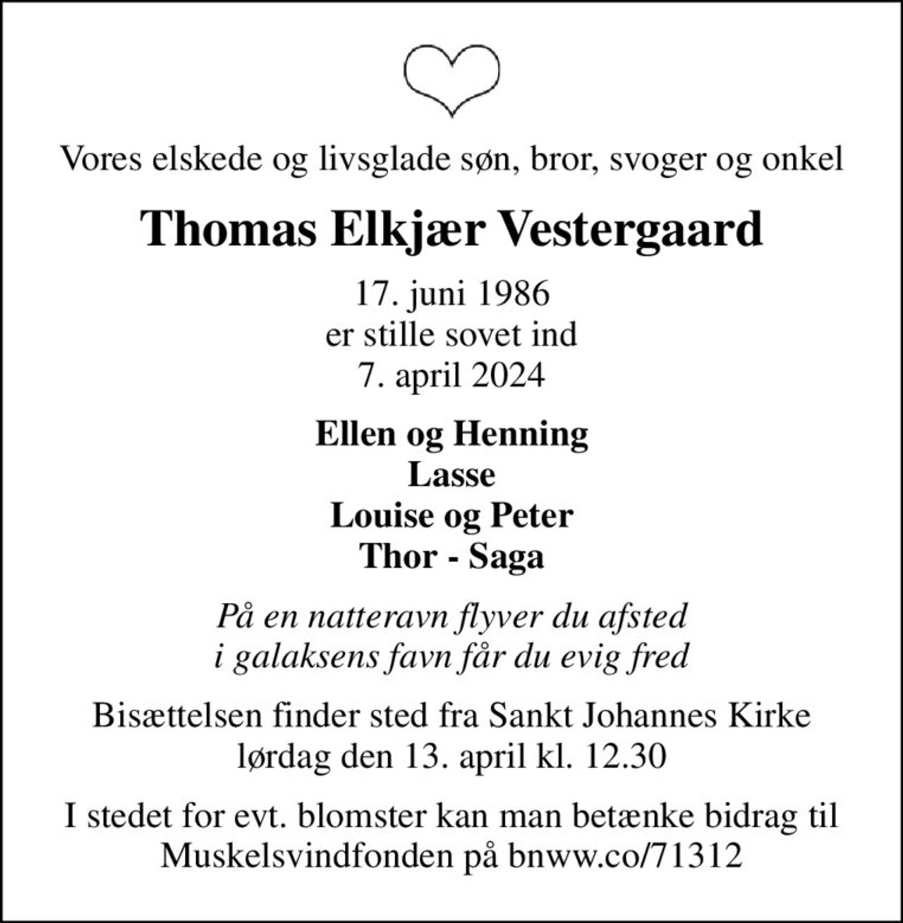Thomas Elkjær Vestergaard | Danmarks største medie for mindesider og ...