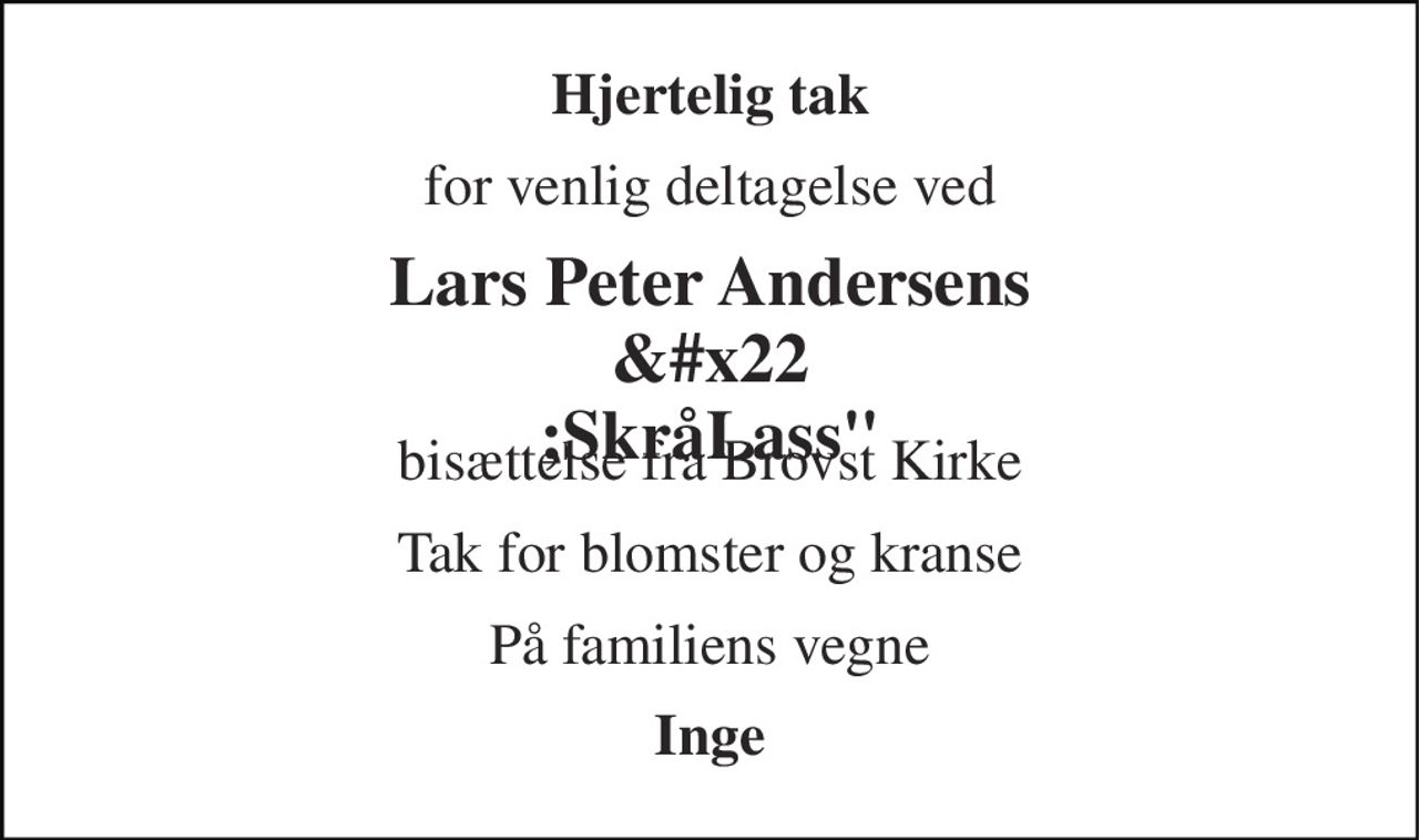 Lars Peter Andersen | Danmarks største medie for mindesider og dødsannoncer