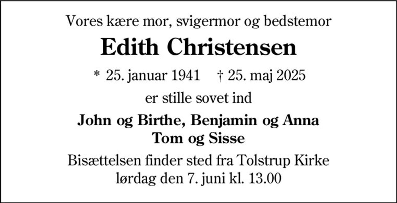 Edith Christensen | Dødsannoncer i Danmark