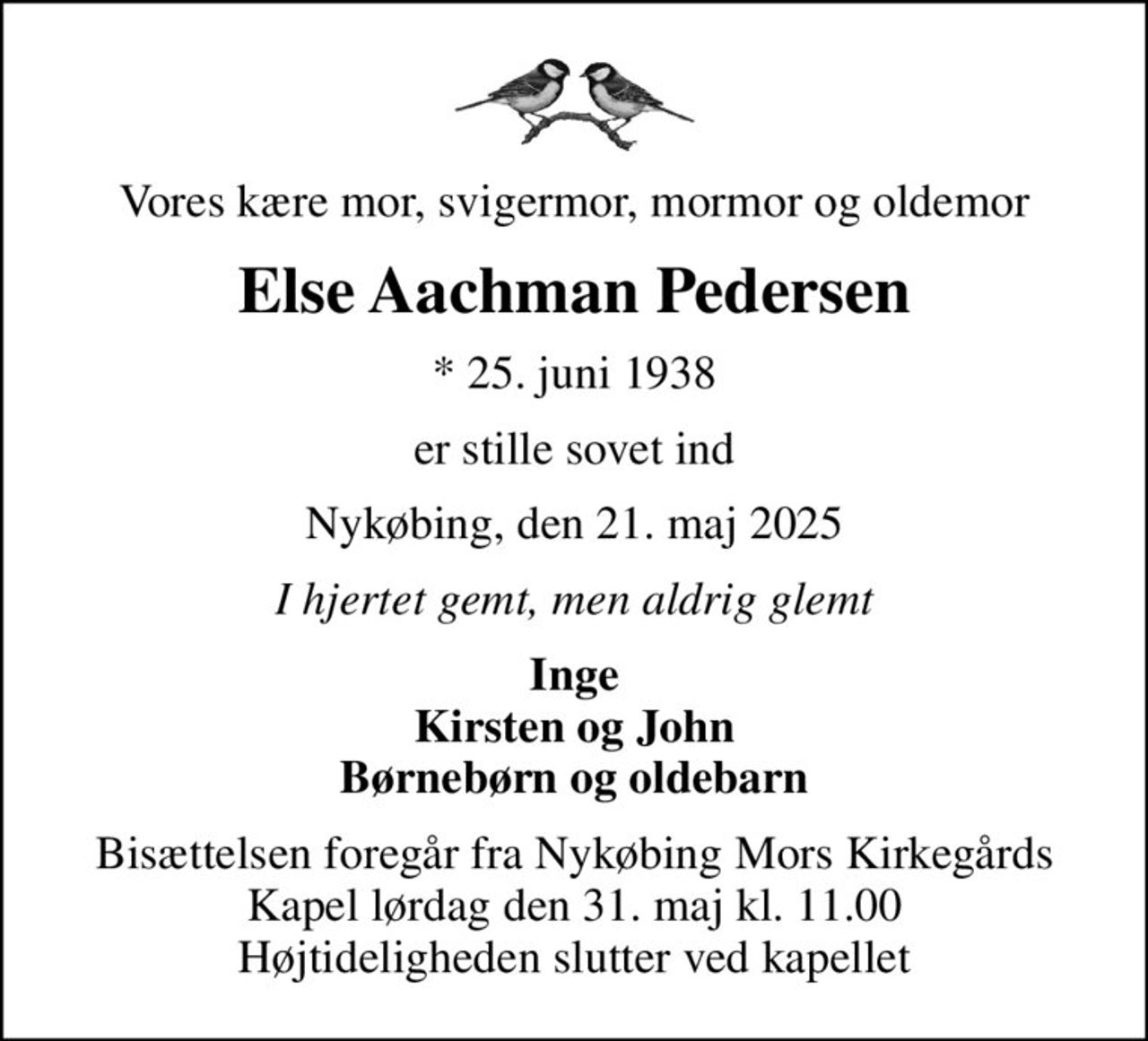 Else Aachman Pedersen | Dødsannoncer i Danmark