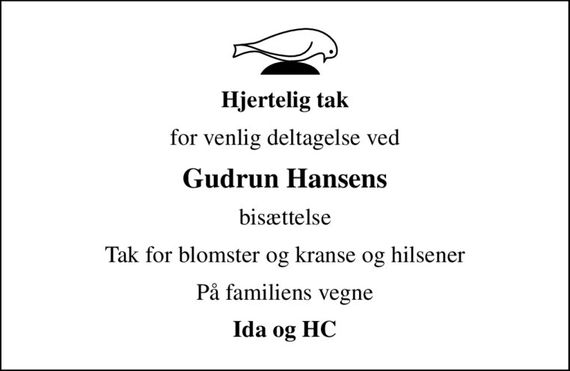 Gudrun Hansen | Dødsannoncer i Danmark
