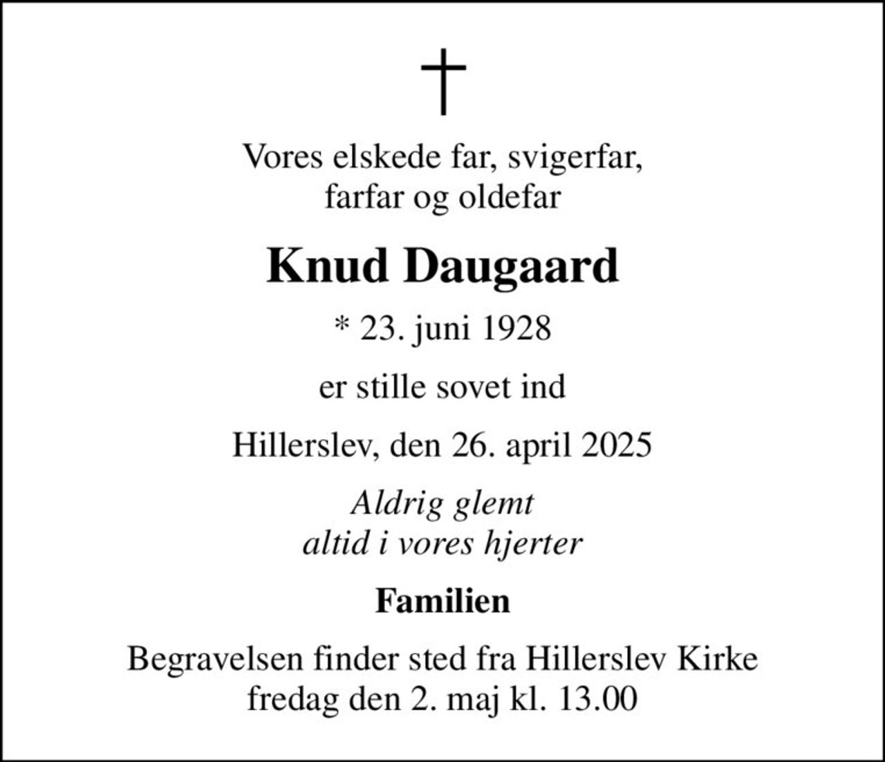Knud Daugaard | Danmarks største medie for mindesider og dødsannoncer