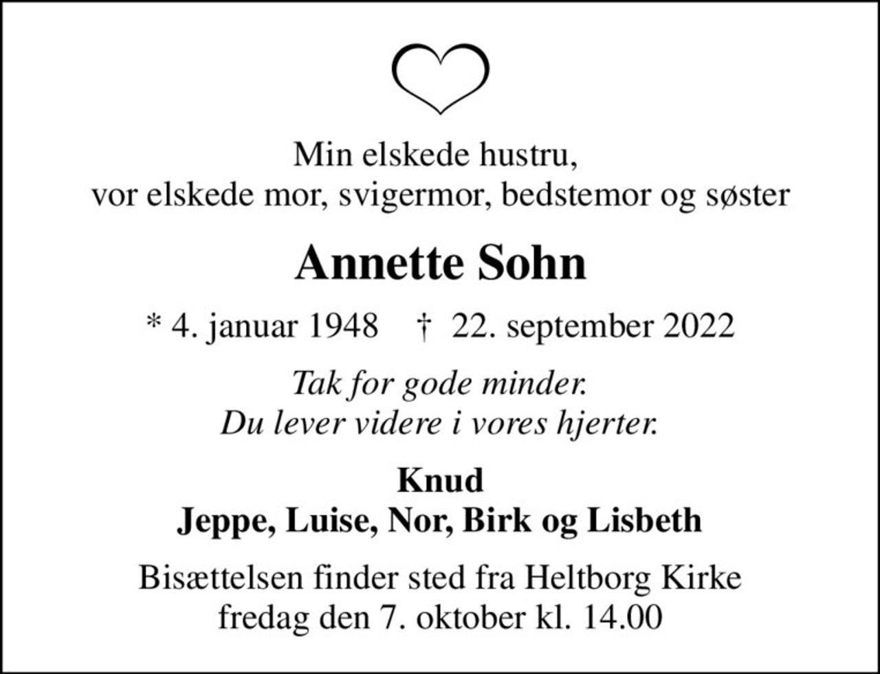 Annette Sohn | Danmarks største medie for mindesider og dødsannoncer