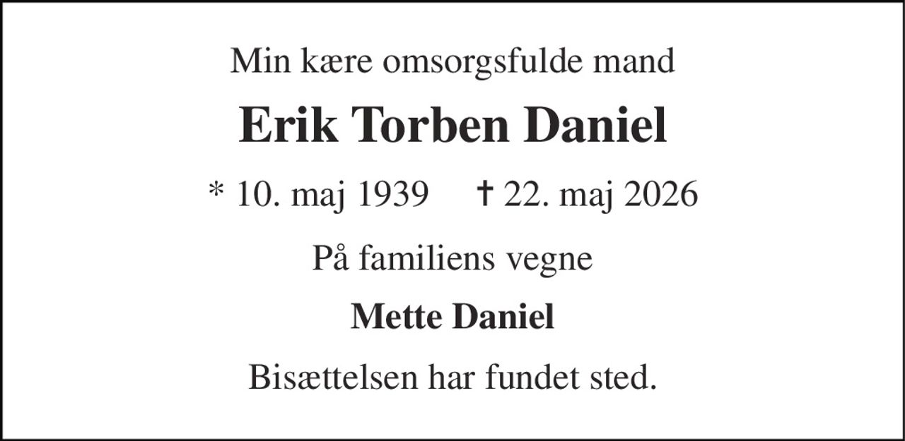 Erik Torben Daniel | Danmarks største medie for mindesider og dødsannoncer