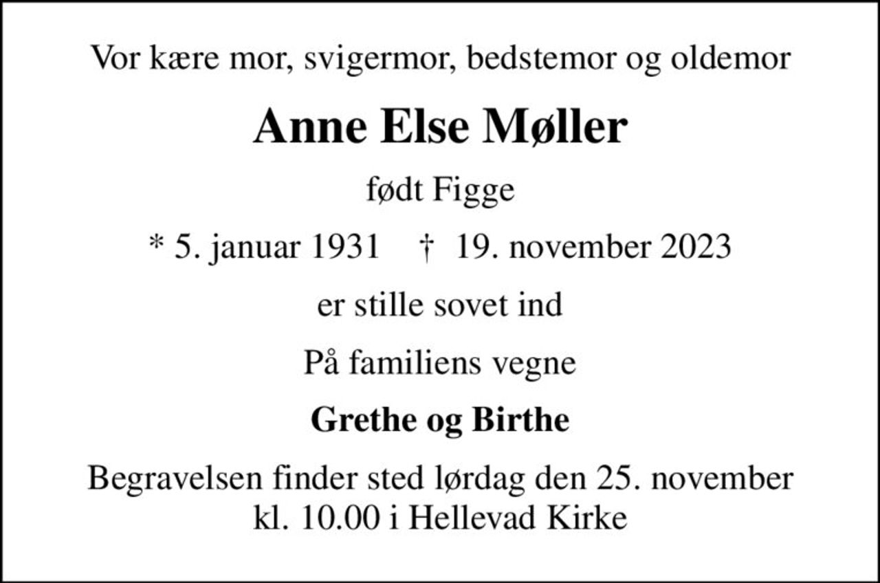 Anne Else Møller | Dødsannoncer i Danmark