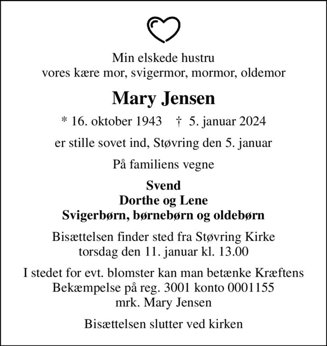 Mary Jensen | Danmarks største medie for mindesider og dødsannoncer