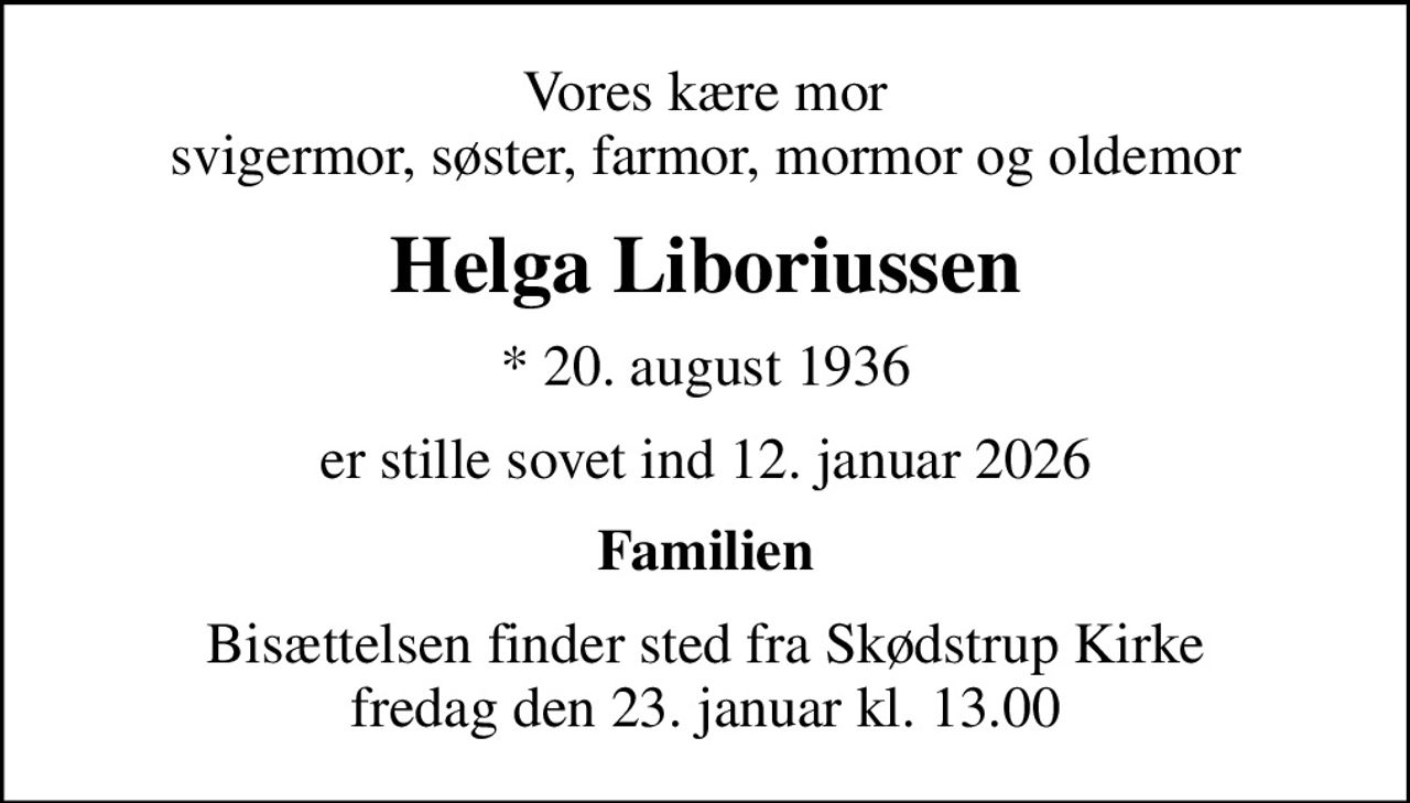 Helga Liboriussen | Danmarks største medie for mindesider og dødsannoncer