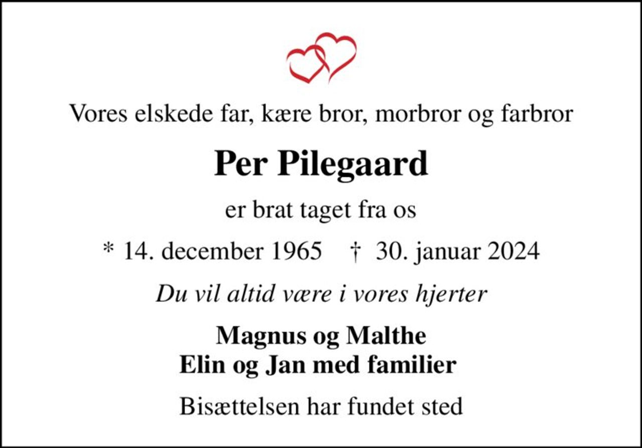 Per Pilegaard | Danmarks største medie for mindesider og dødsannoncer