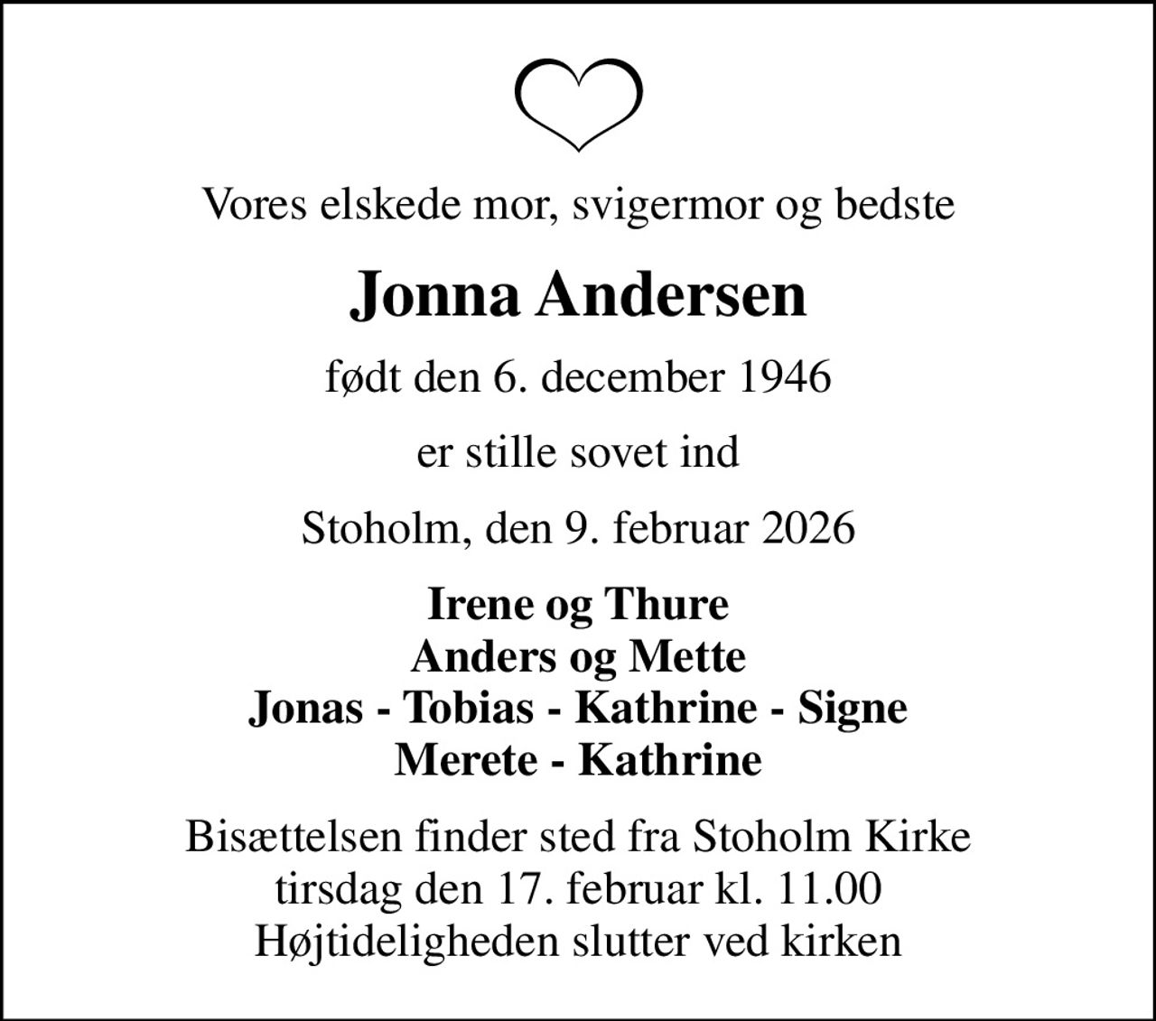 Jonna Andersen | Danmarks største medie for mindesider og dødsannoncer